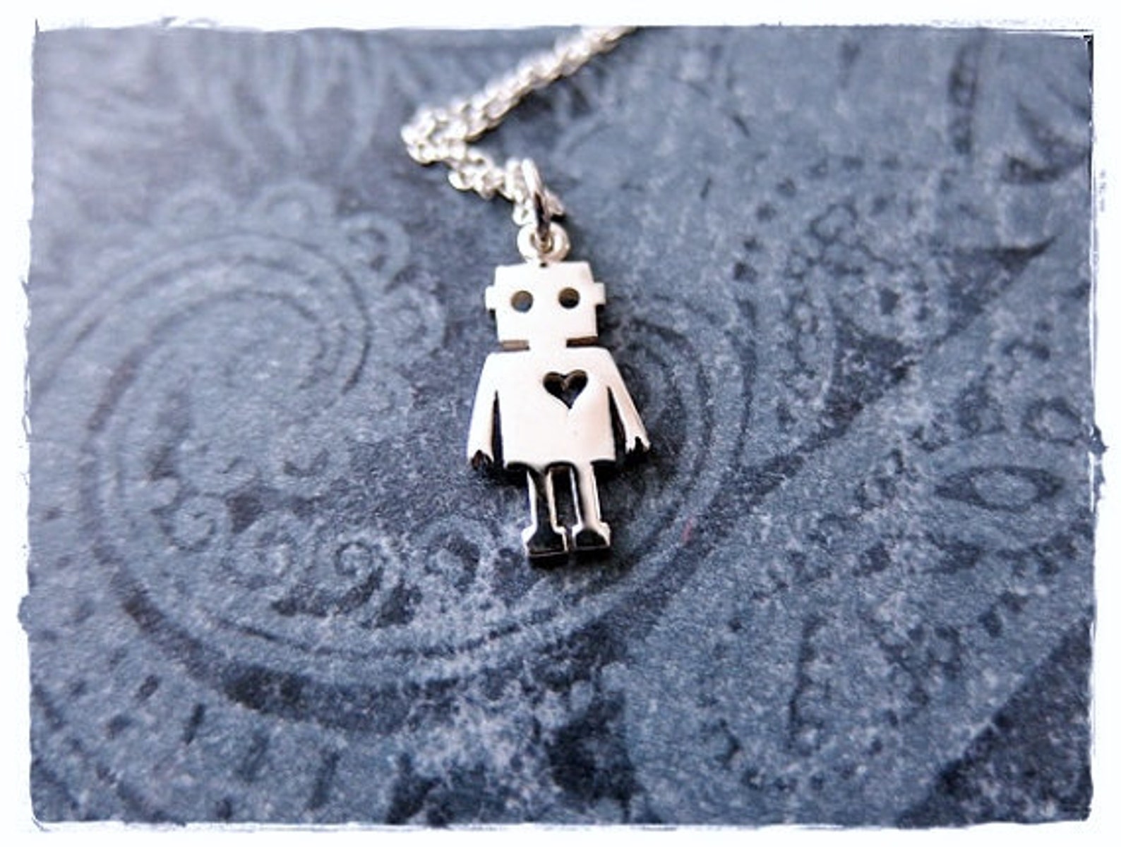 Silver Robot Necklace Sterling Silver Robot Charm on a - Etsy