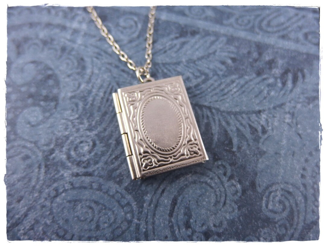 Silver Book Locket Necklace - Stainless Steel Book Locket on a Delicate ...