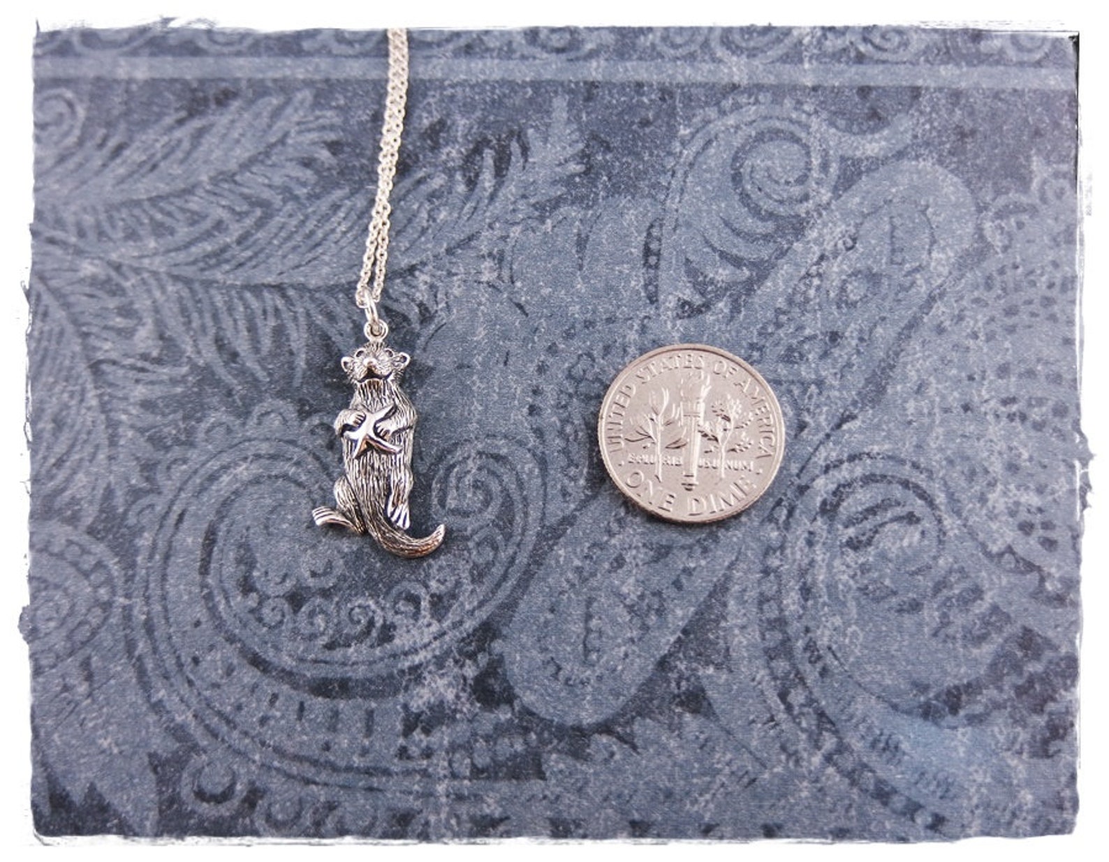 Silver Otter and Starfish Necklace - Sterling Silver Otter Charm on a ...