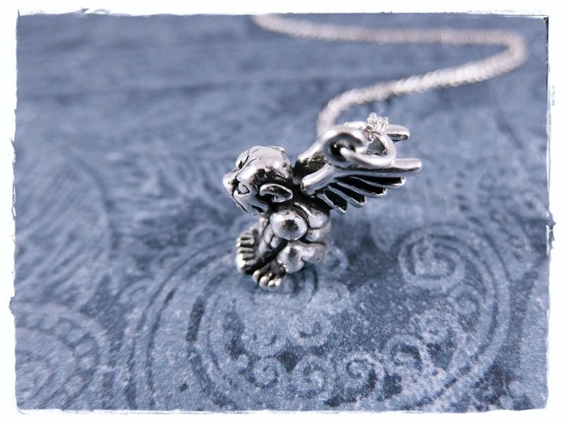 Silver Gargoyle Necklace Sterling Silver Gargoyle Charm on a | Etsy