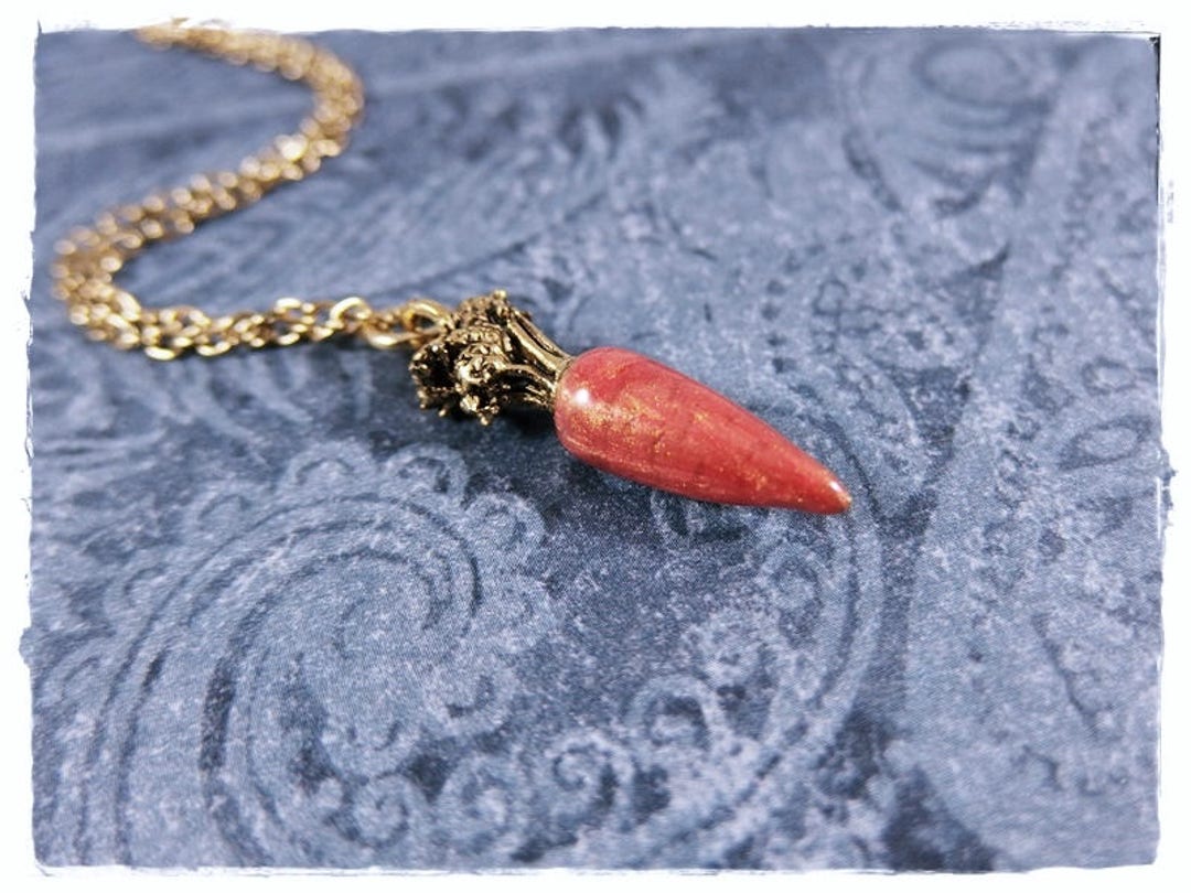 Gold Carrot Necklace - Orange Enameled Antique Gold Pewter Carrot Charm ...