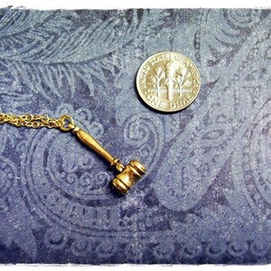 Gold Gavel Necklace - Antique Gold Pewter Gavel Charm on a Delicate ...