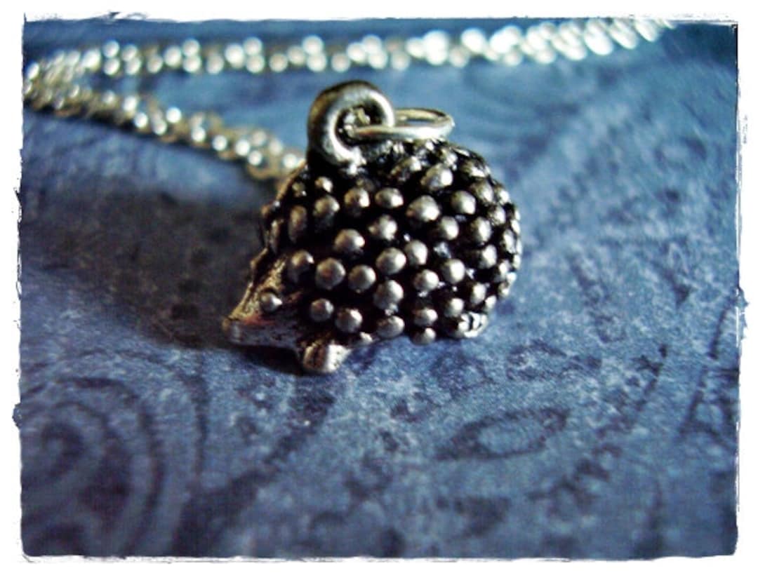 Silver Hedgehog Necklace - Antique Pewter Hedgehog Charm on a Delicate ...