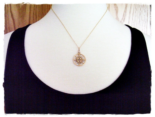 Gold Compass Rose Necklace Bronze Compass Rose Charm on a | Etsy