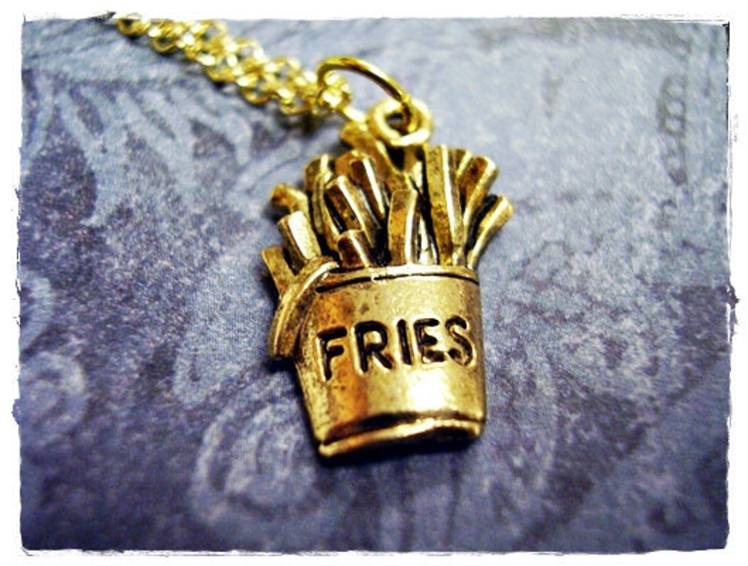 Gold French Fries Necklace - Antique Gold Pewter French Fries Charm on ...