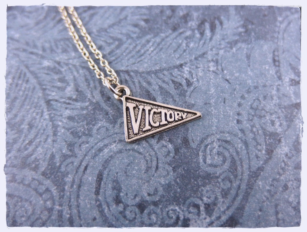 Silver Victory Pennant Necklace - Antique Pewter Victory Flag Charm on ...