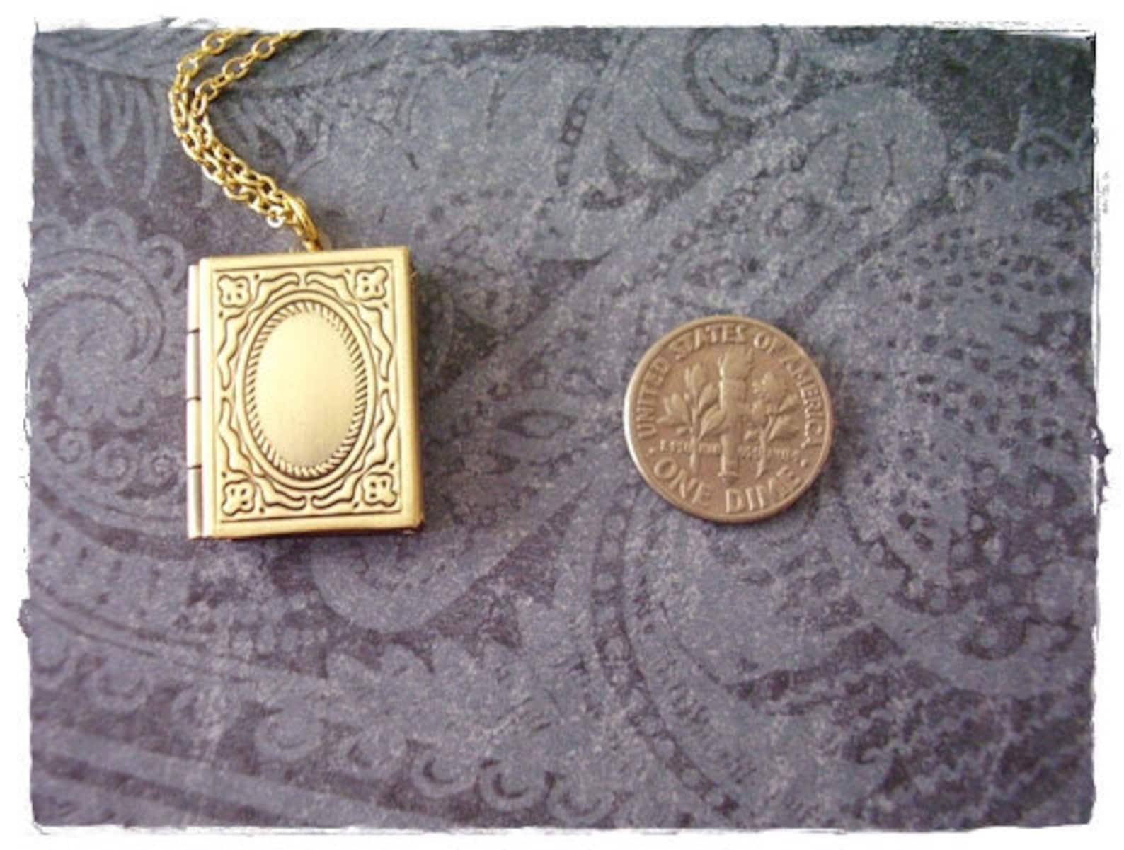 Gold Book Locket Necklace Antique Brass Book Locket on a - Etsy