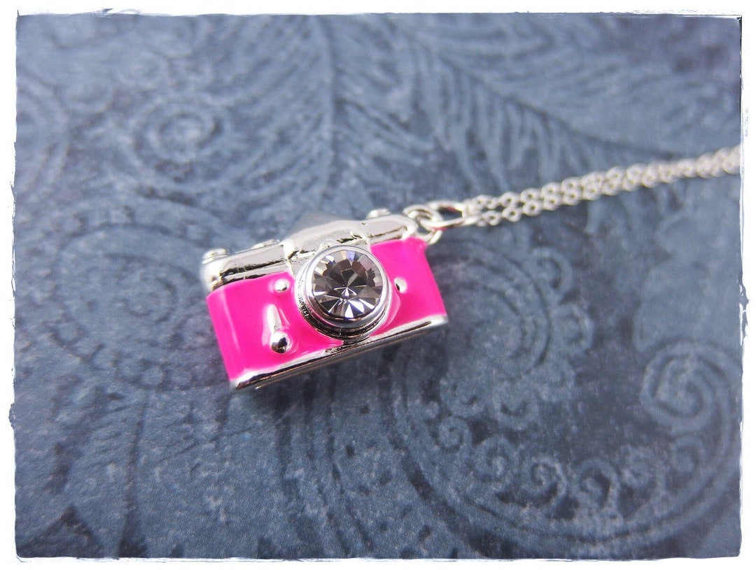 Hot Pink Camera Necklace - Hot Pink Enameled Silver Plate Camera Charm ...