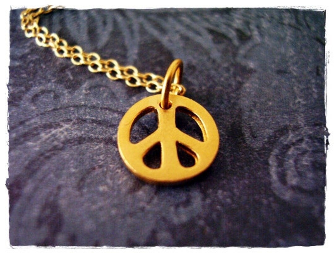 Tiny Gold Peace Sign Necklace - Tiny Matte 24kt Gold Plate Peace Sign ...