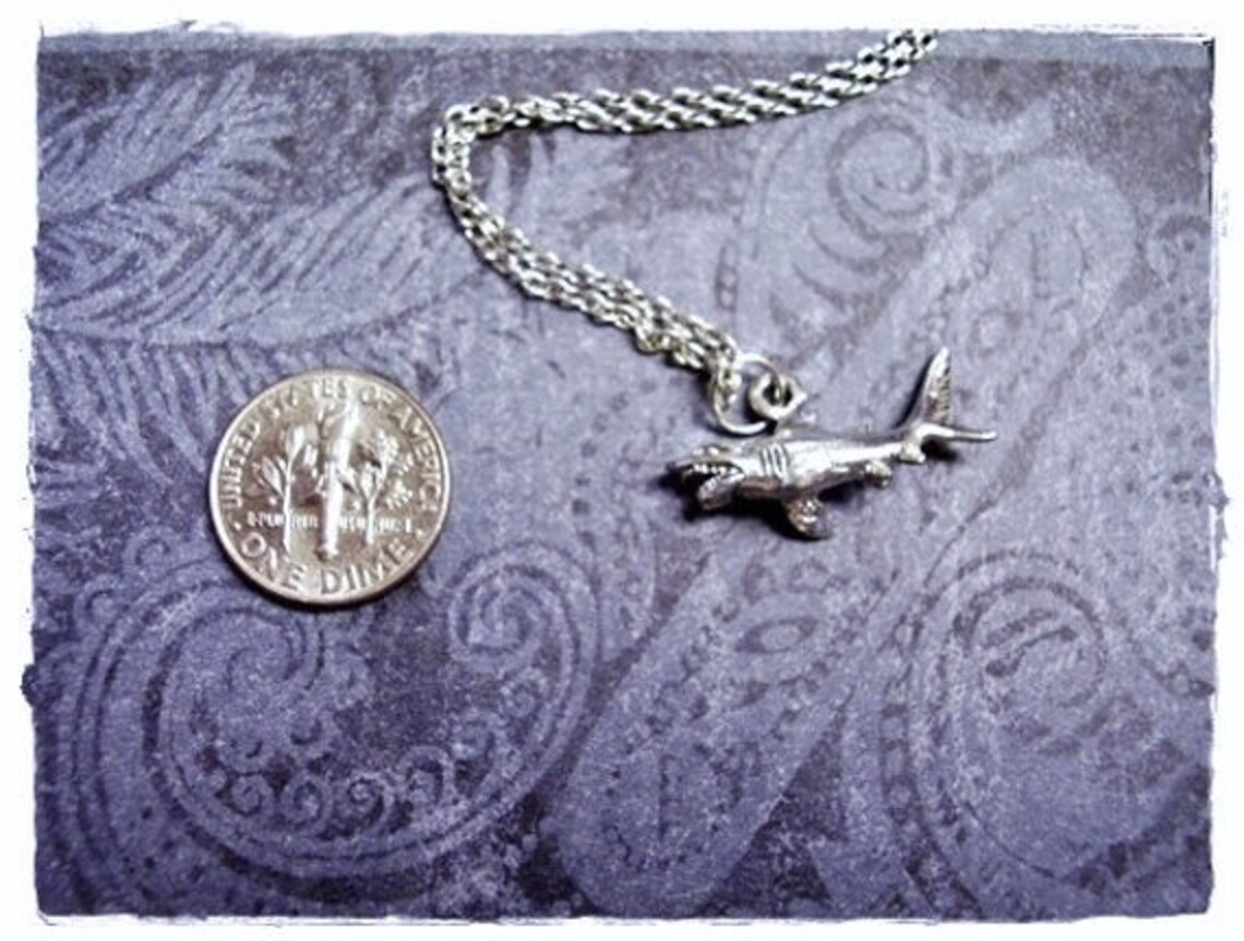 Silver Angry Shark Necklace - Silver Pewter Angry Shark Charm on a ...