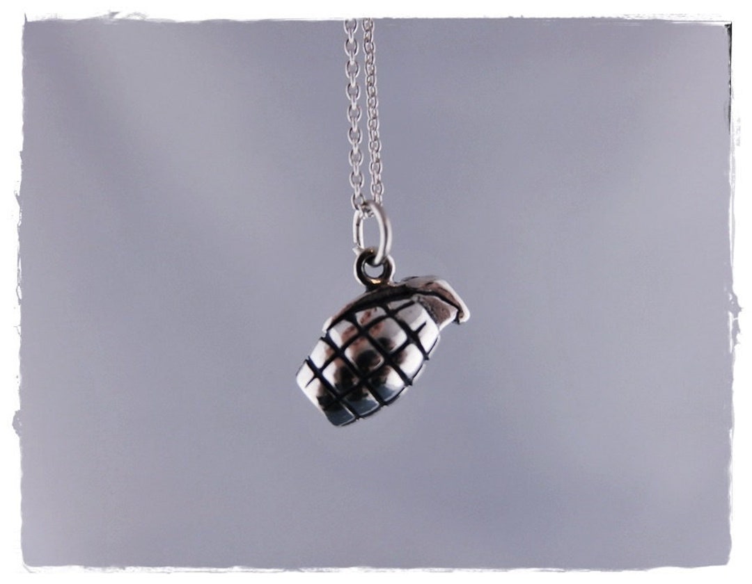 Silver Grenade Necklace - Sterling Silver Grenade Charm on a Delicate ...