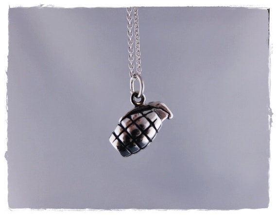 Silver Grenade Necklace Sterling Silver Grenade Charm on a - Etsy