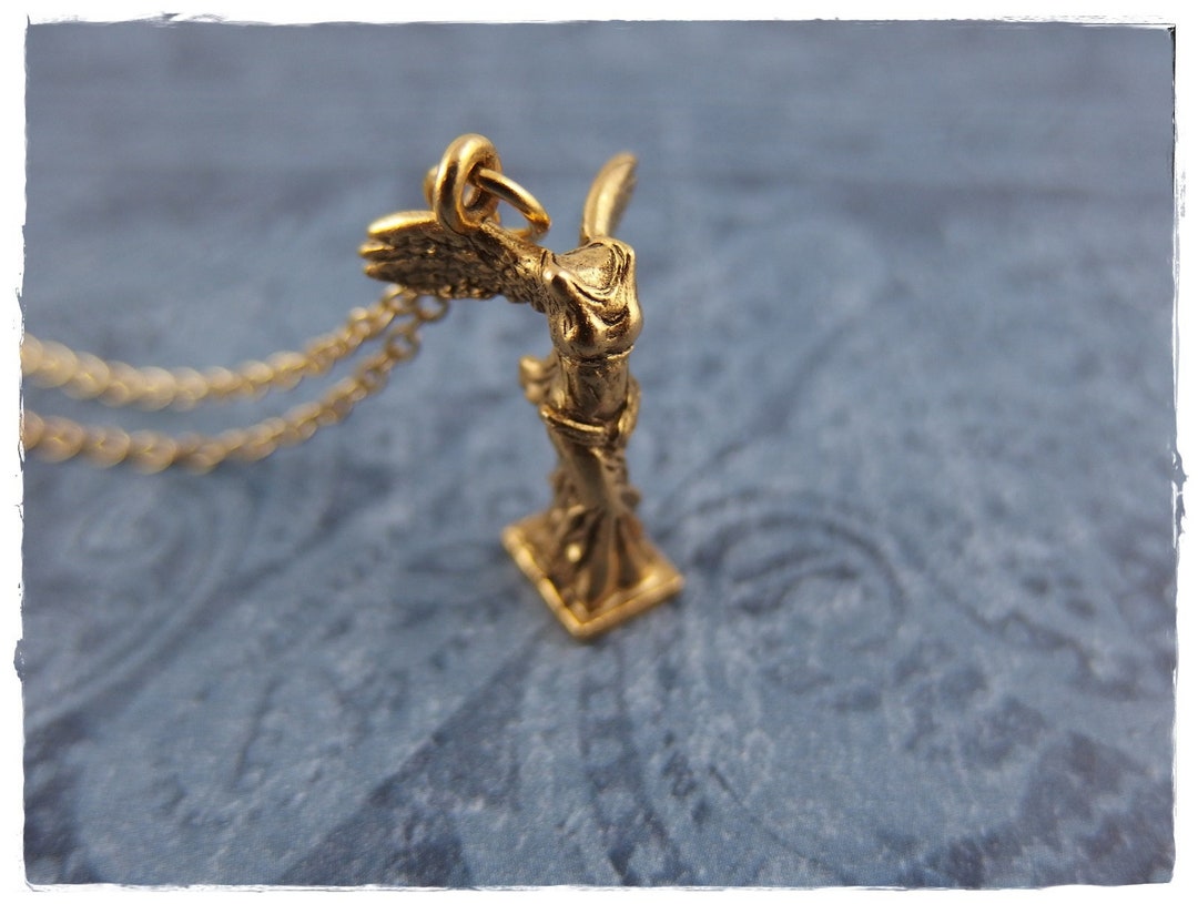 Gold Winged Victory Statue Necklace - Gold Pewter Winged Victory Charm ...