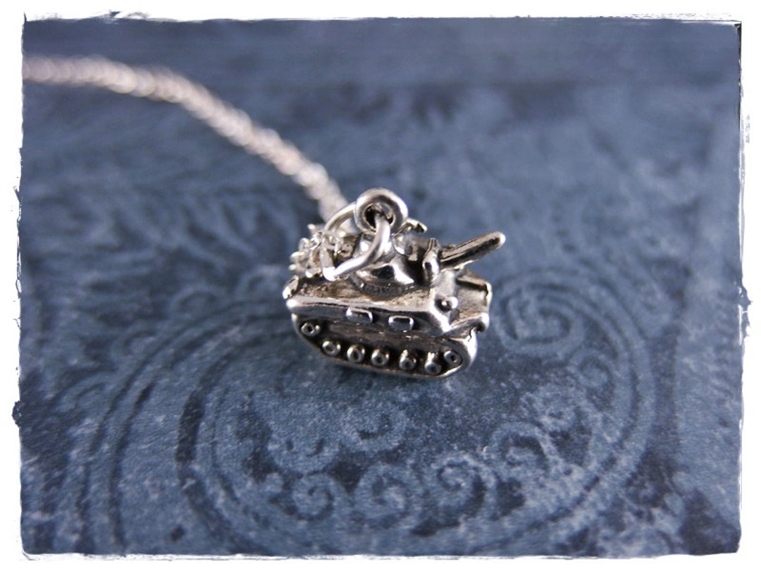 Silver Military Tank Necklace - 925 Sterling Silver Military Tank Charm ...