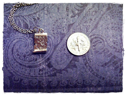 Silver Treasure Map Necklace - Silver Pewter Treasure Map Charm on a ...