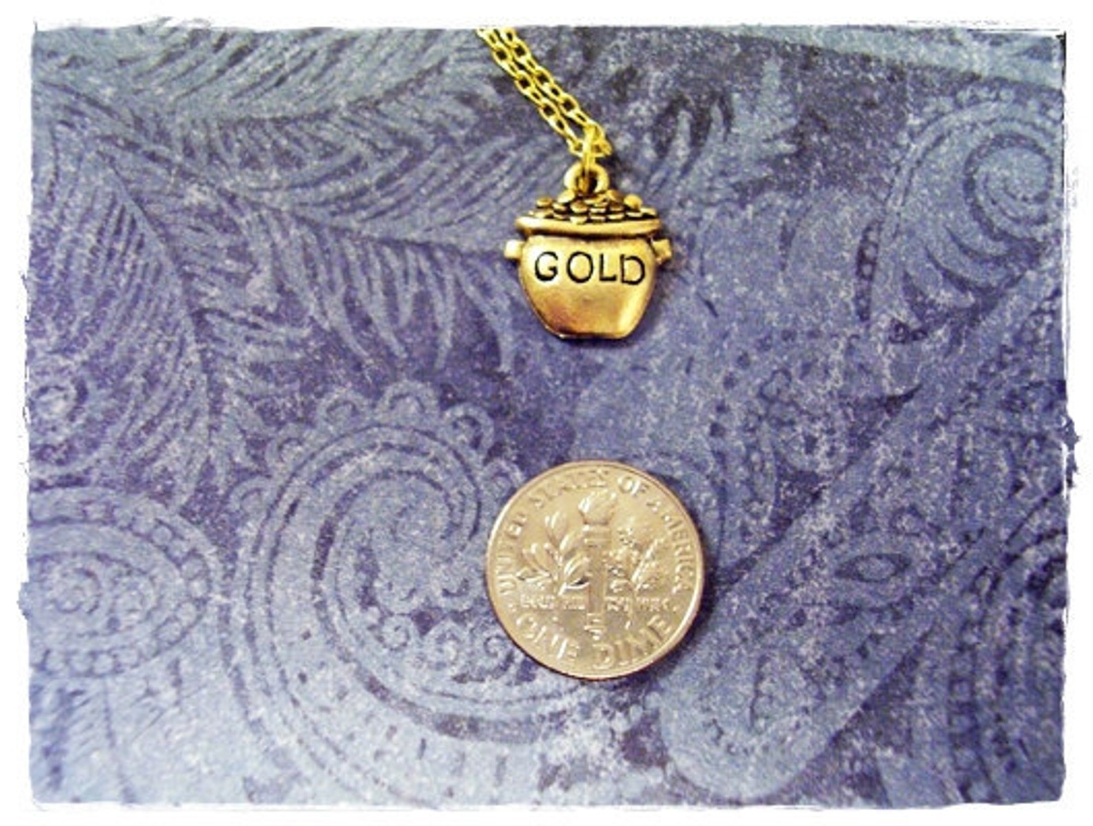 Small Pot of Gold Necklace - Antique Gold Pewter Pot of Gold Charm on a ...