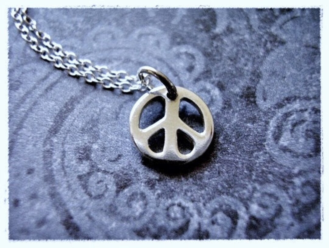 Tiny Peace Sign Necklace - Sterling Silver Peace Sign Charm on a ...