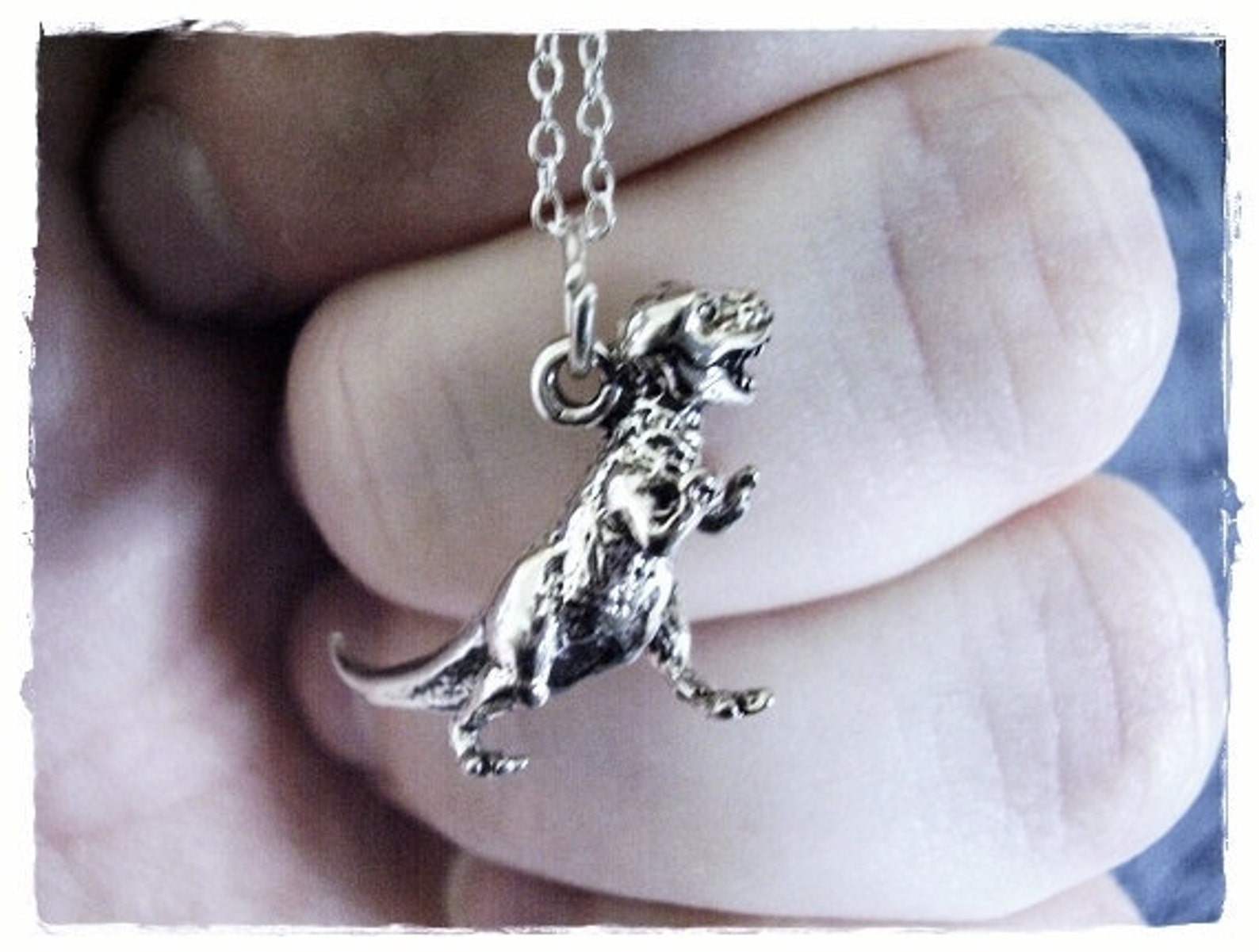 Silver T-rex Necklace - Sterling Silver Tyrannosaurus Charm on a ...