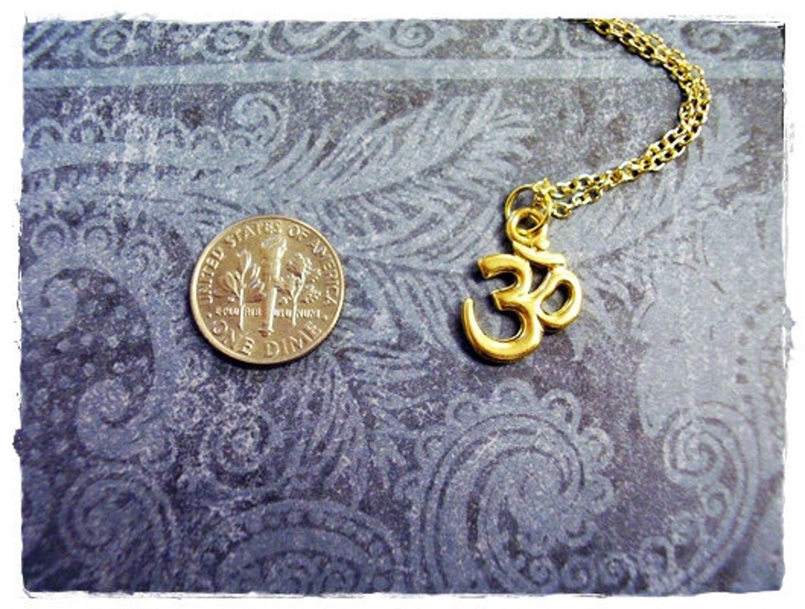 Gold Om Necklace - Bright Gold Pewter Om Charm on an Gold Plated Cable ...