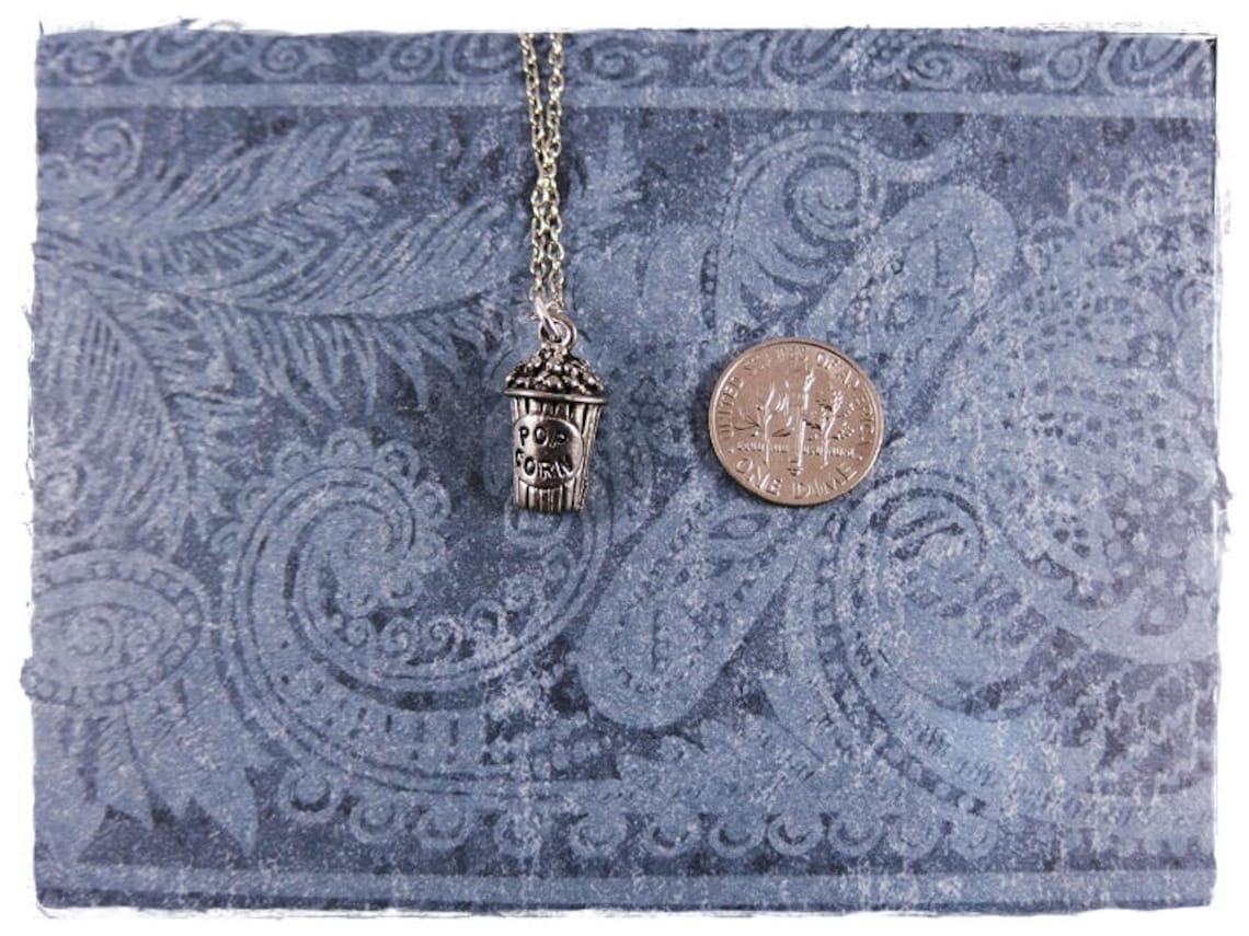 Silver Popcorn Necklace Antique Pewter Popcorn Charm on a - Etsy