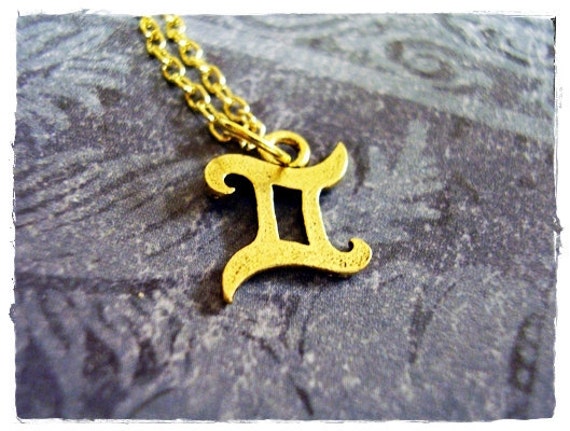 Gold Gemini Zodiac Sign Necklace Antique Gold Pewter Gemini - Etsy