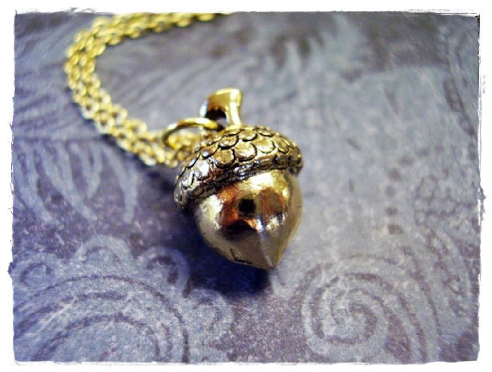 Gold Acorn Necklace Antique Gold Pewter Acorn Charm on a - Etsy