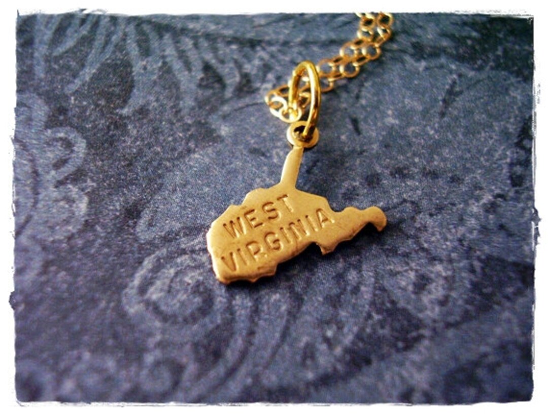 Tiny Gold West Virginia State Necklace - Raw Brass West Virginia Charm ...