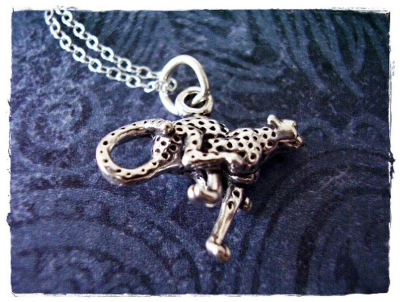 Silver Cheetah Necklace Sterling Silver Cheetah Charm on a - Etsy