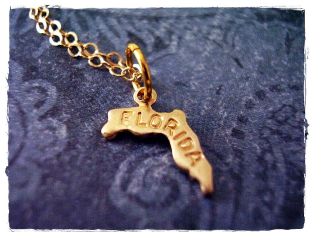 Tiny Gold Florida State Necklace - Raw Brass Florida Charm on a ...