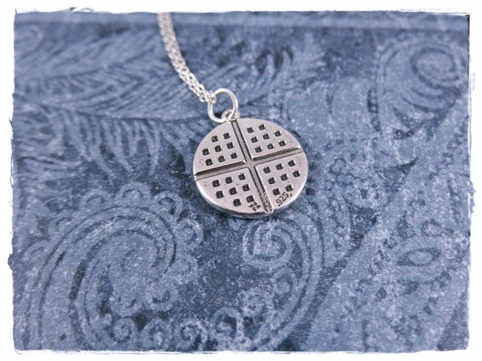 Silver Waffle Necklace - Sterling Silver Waffle Charm on a Delicate ...