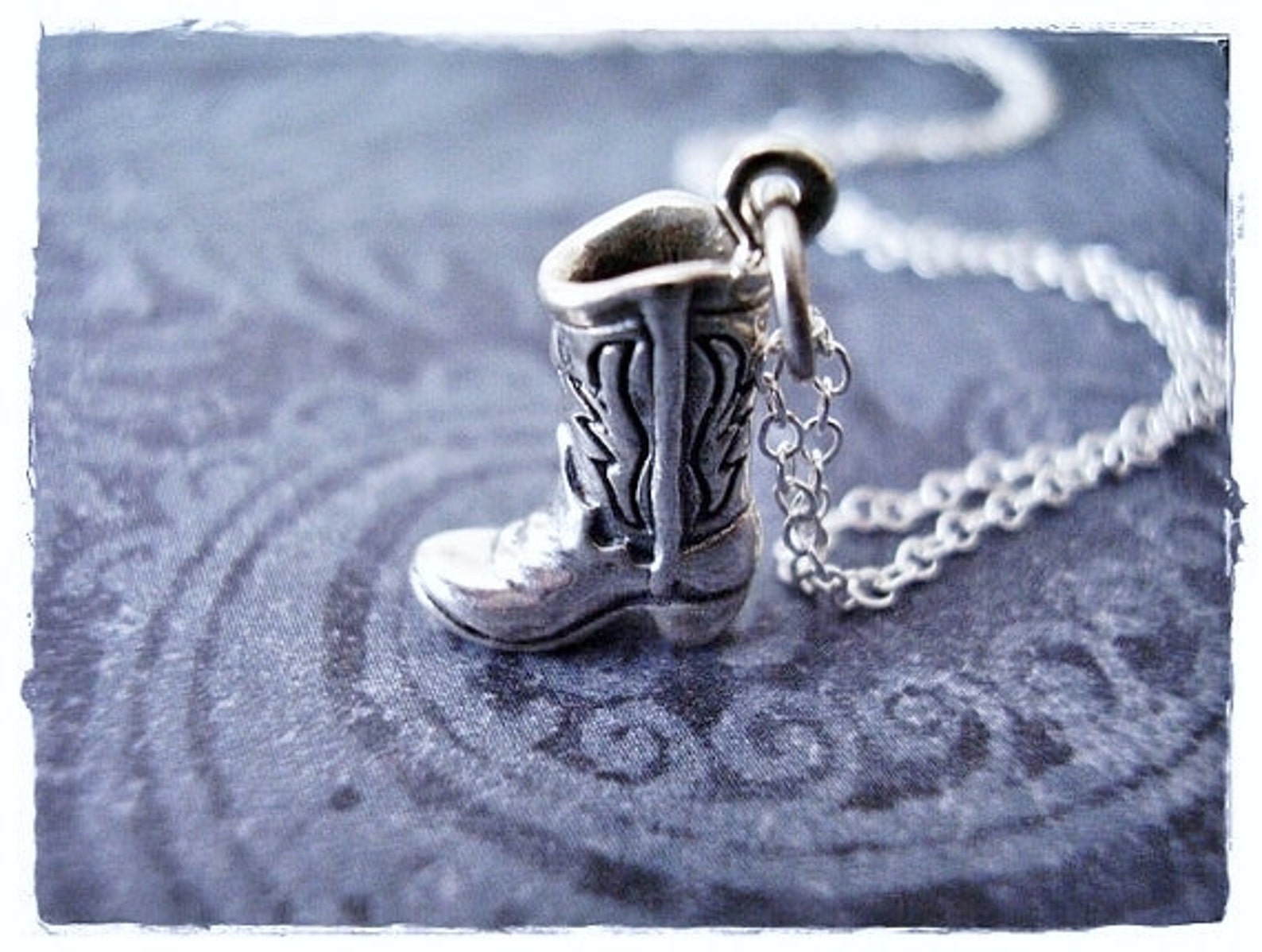 Silver Cowboy Boot Necklace - Sterling Silver Cowboy Boot Charm on a ...