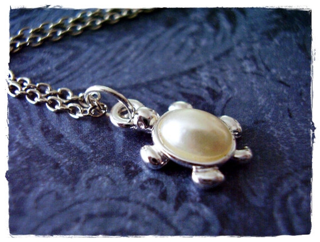 Tiny Pearl Turtle Necklace - Silver Pearl Turtle Charm on a Delicate ...