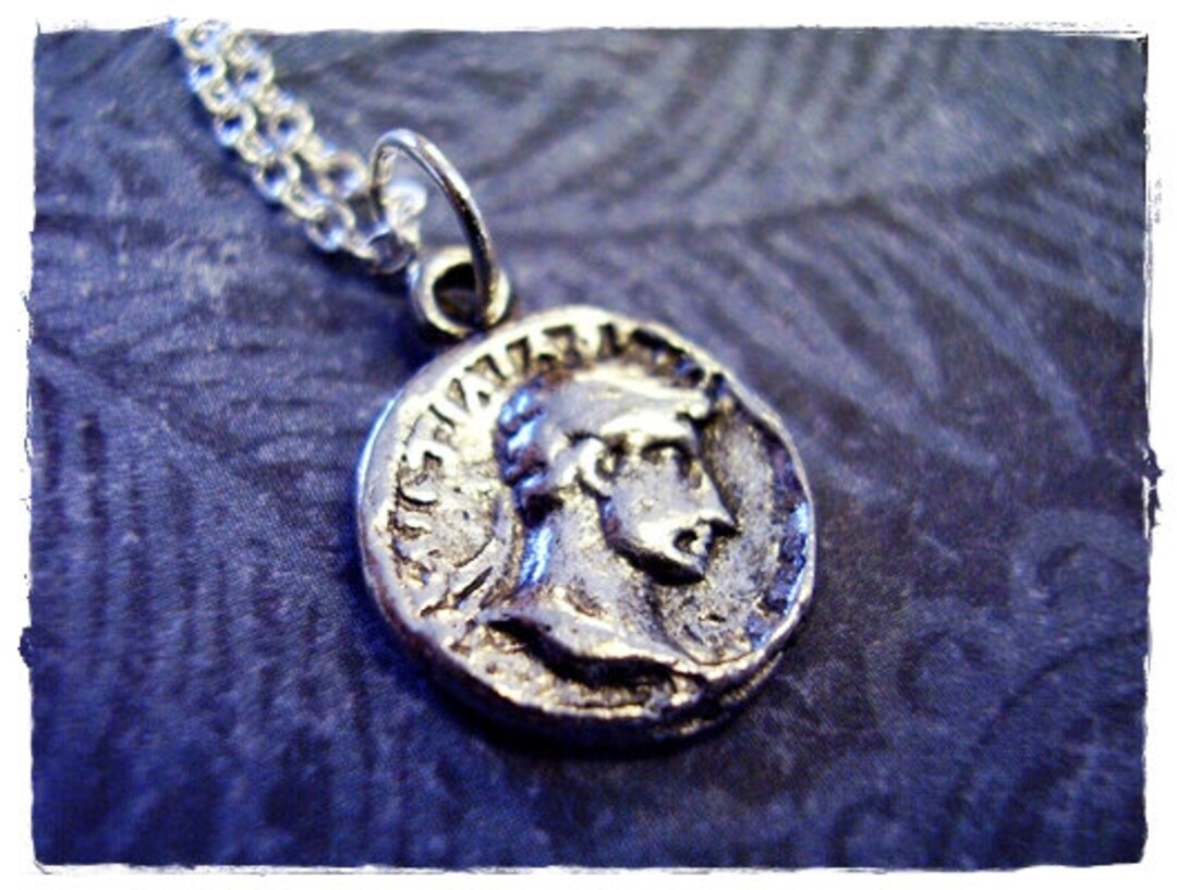 Silver Ancient Roman Coin Necklace - Antique Pewter Roman Coin Charm on ...