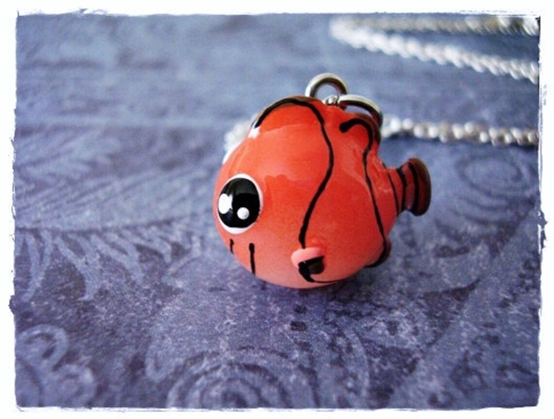 Red Clownfish Necklace - Red & Black Resin Clownfish Charm on a ...