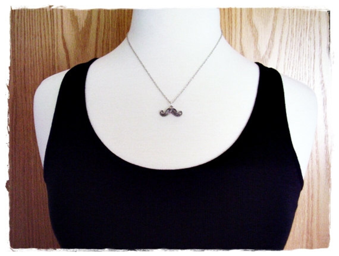 Silver Mustache Necklace - Antique Pewter Mustache Charm on a Delicate ...