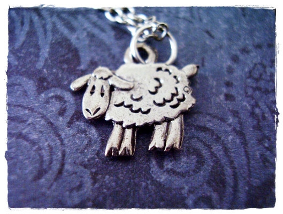 Tiny Silver Sheep Necklace - Antique Pewter Sheep Charm on a Delicate ...