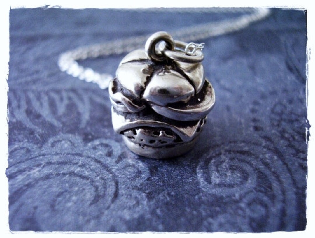 Silver Burger Necklace - Sterling Silver Burger Charm on a Delicate ...