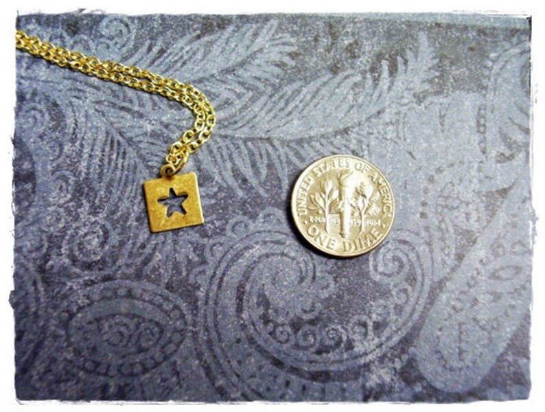 Gold Star Outline Necklace Antique Brass Star Outline Charm | Etsy