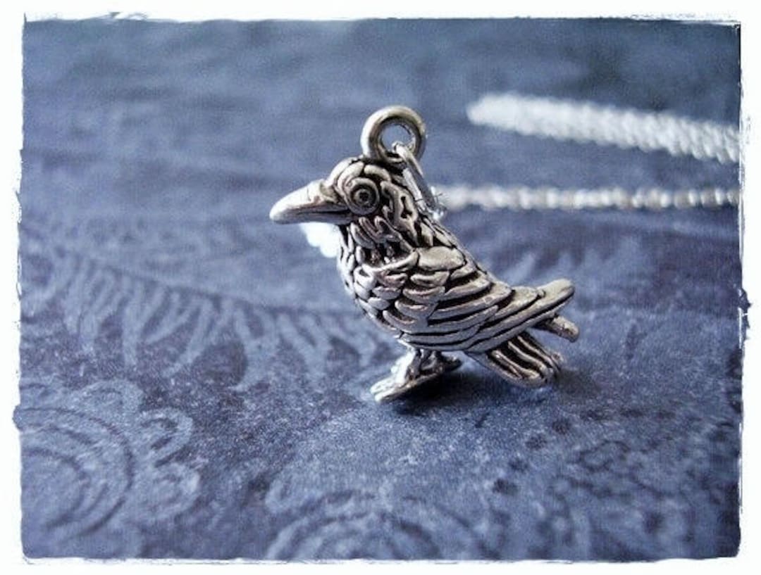 Large Raven Necklace - Sterling Silver Raven Charm on a Delicate ...
