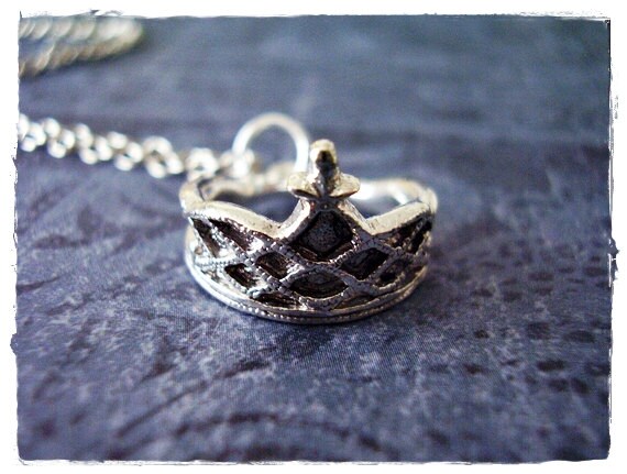 Silver Tiara Necklace - Silver Pewter Tiara Charm on a Delicate ...