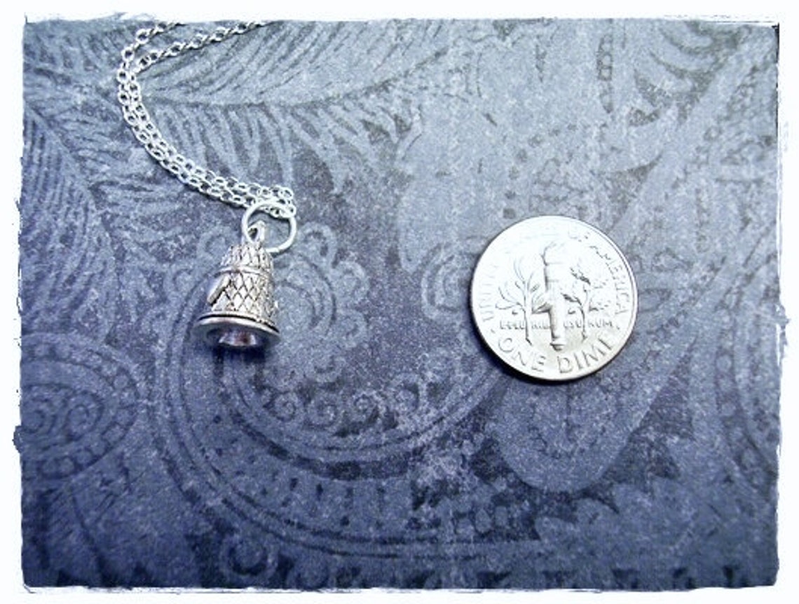 Silver Thimble Necklace - Silver Pewter Thimble Charm on a Delicate ...