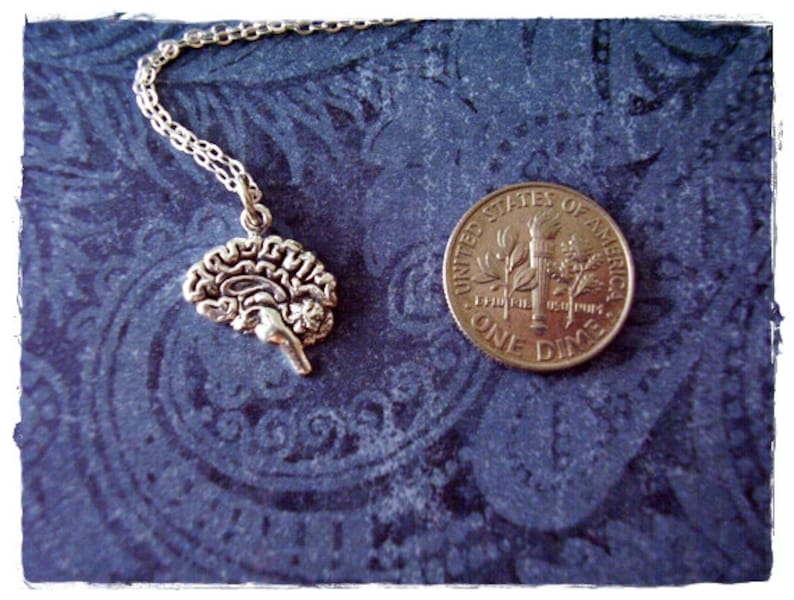 Silver Brain Necklace Sterling Silver Brain Charm on a - Etsy