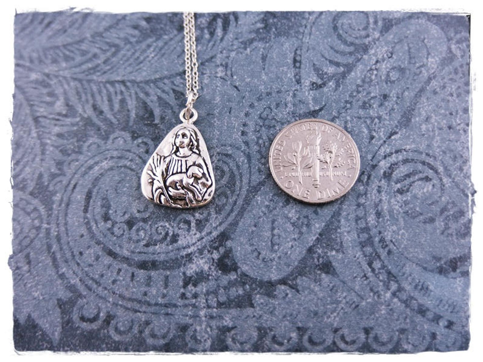 Saint Agnes Necklace - Sterling Silver Saint Agnes Charm on a Delicate ...