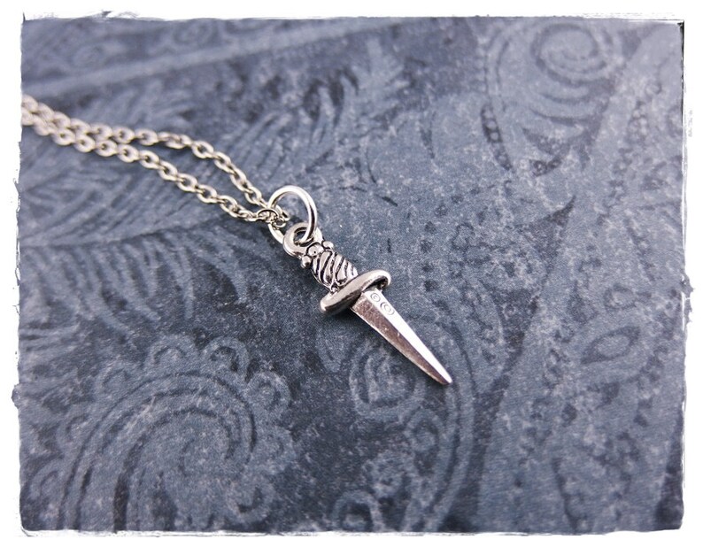 Tiny Silver Dagger Necklace Antique Pewter Dagger Charm on a - Etsy