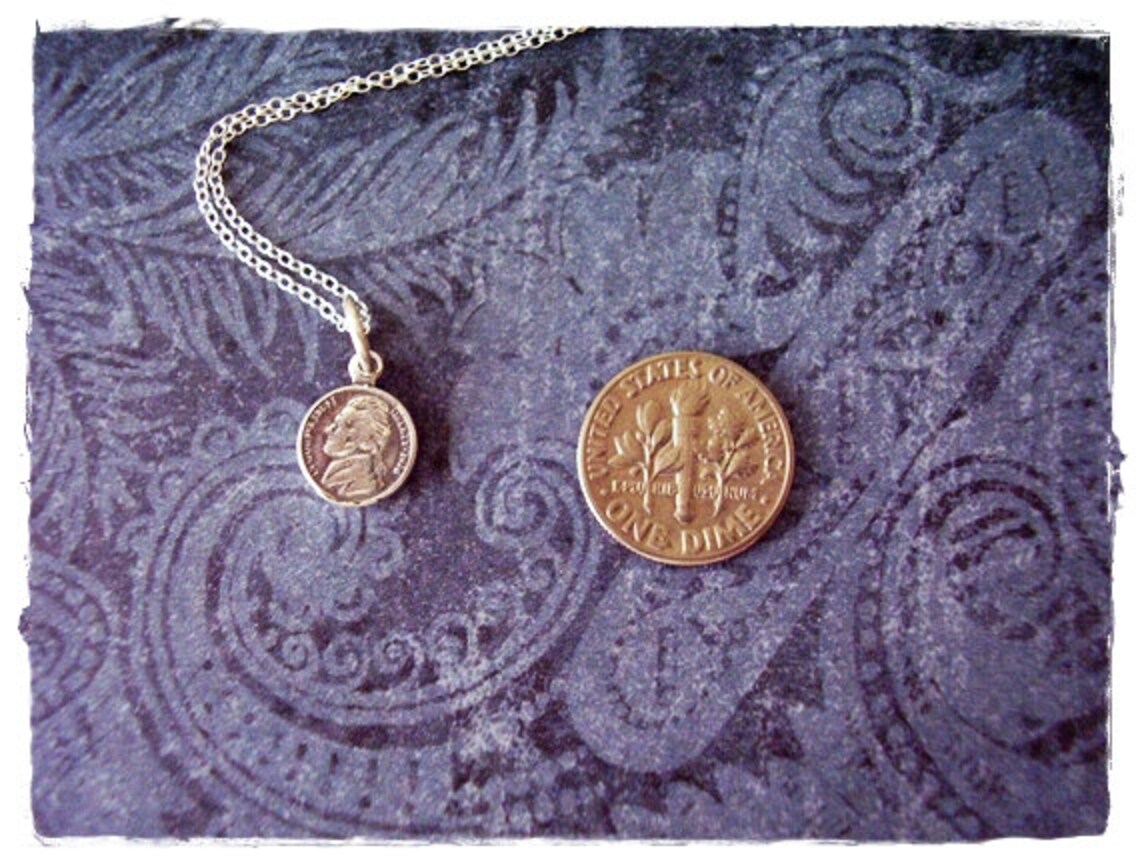 Tiny Silver Jefferson Nickel Necklace - Sterling Silver Jefferson ...