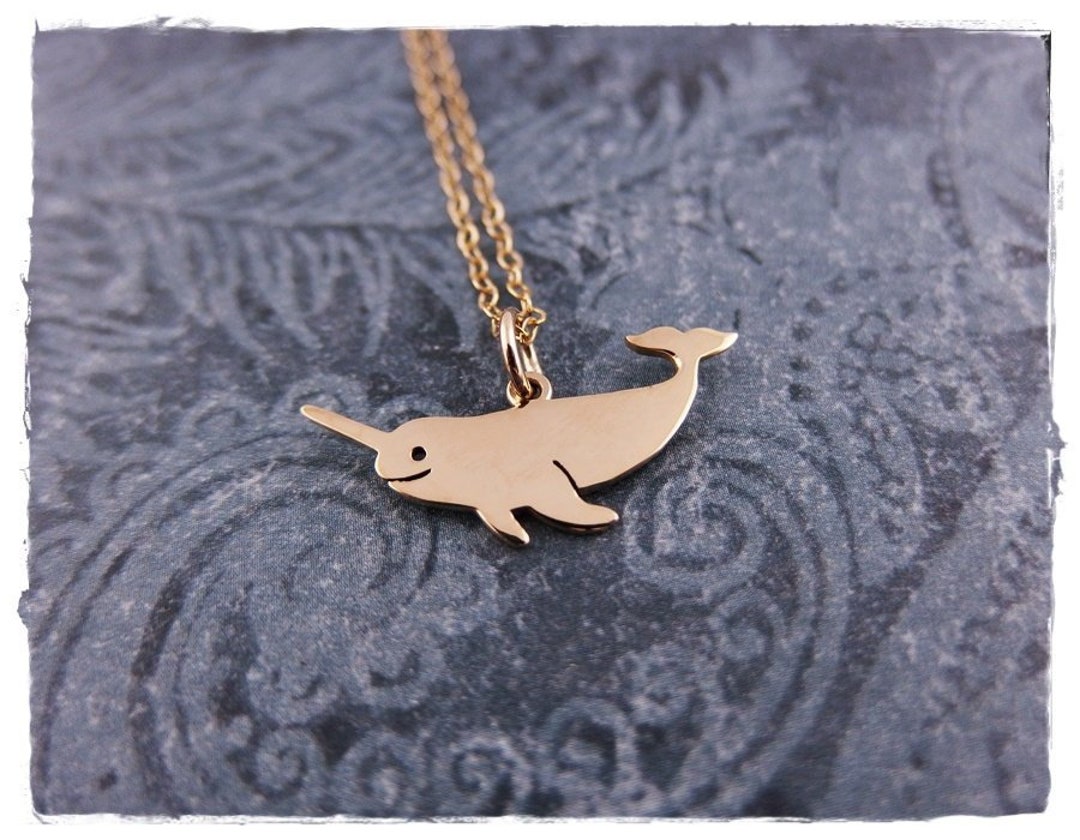 Gold Narwhal Necklace - Bronze Narwhal Charm on a Delicate 14kt Gold ...