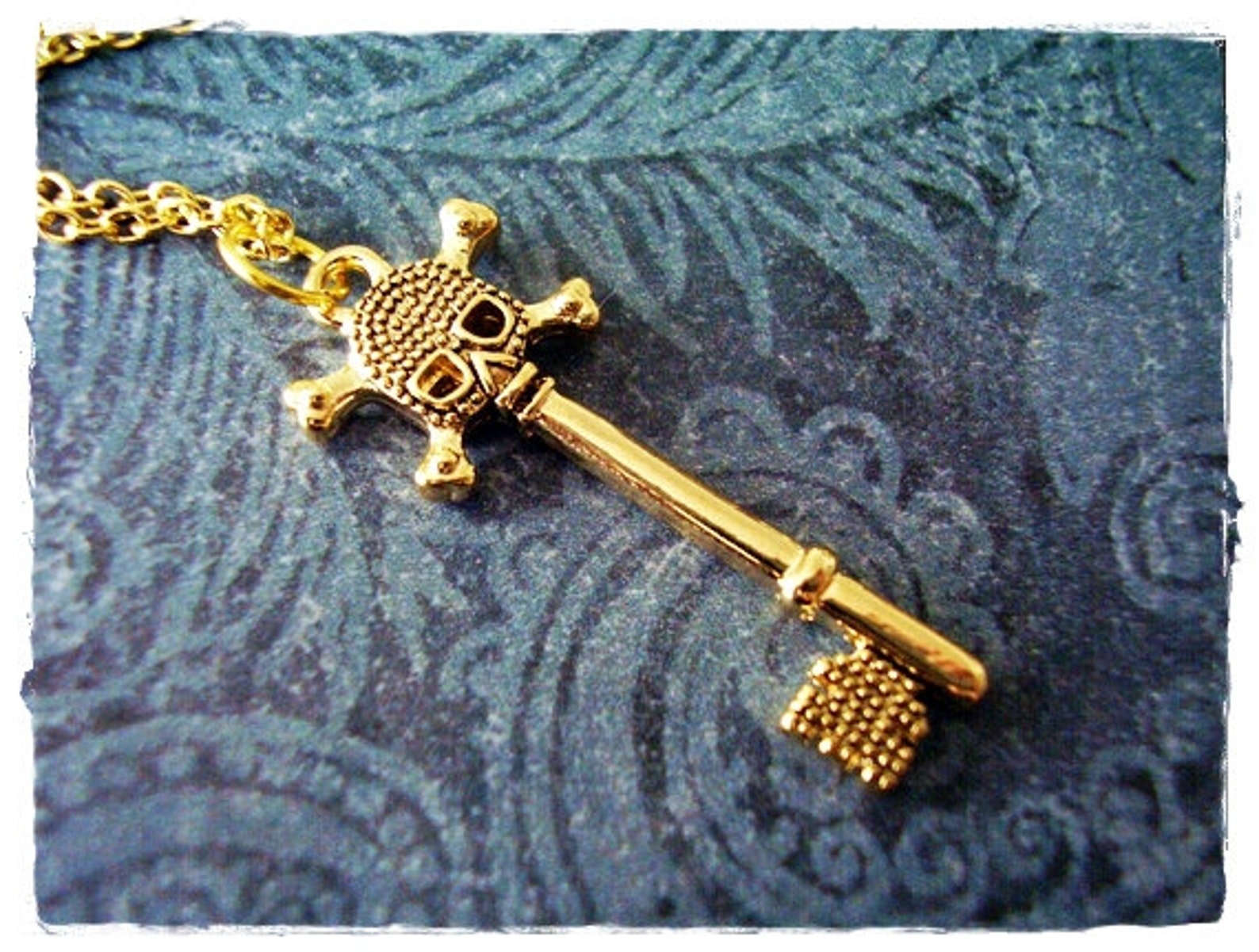 Gold Skull and Bones Key Necklace Antique Gold Skull and | Etsy