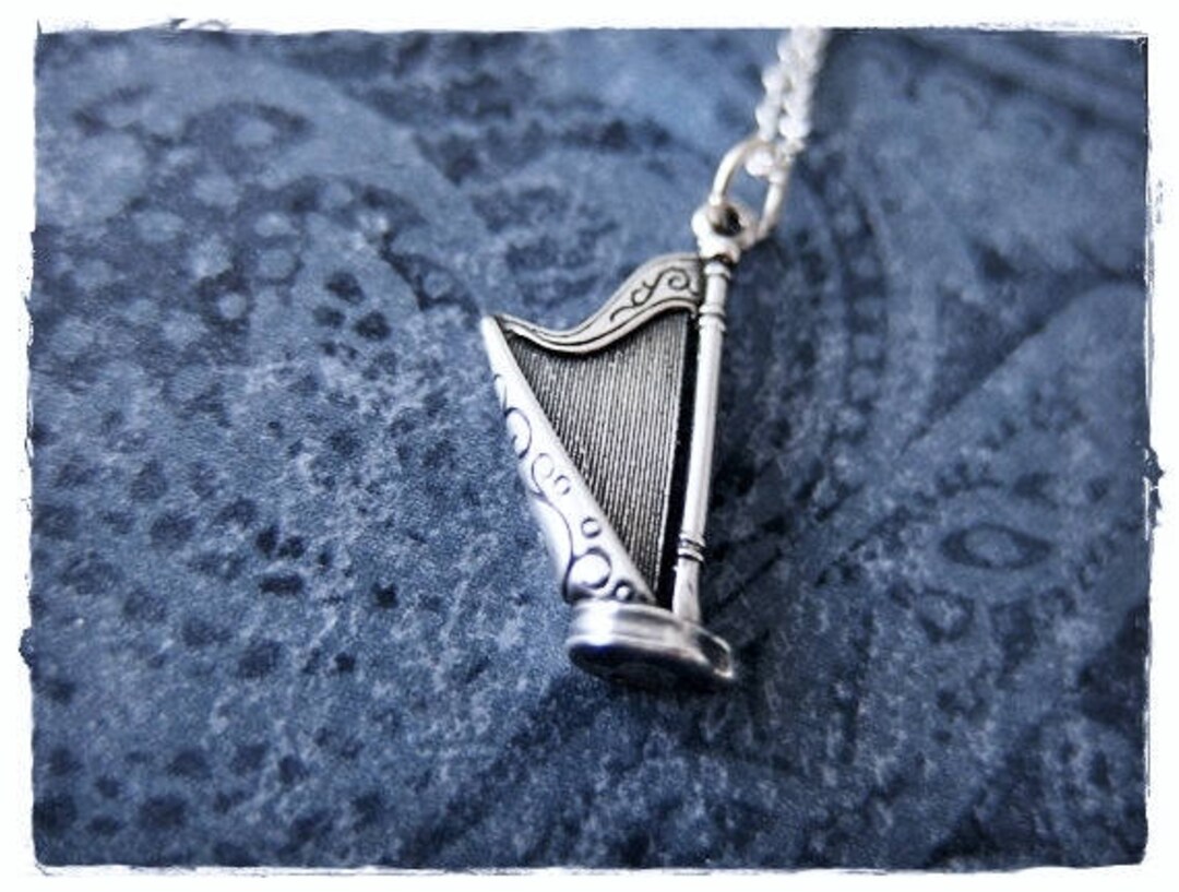Silver Harp Necklace Sterling Silver Harp Charm on a Delicate Sterling ...