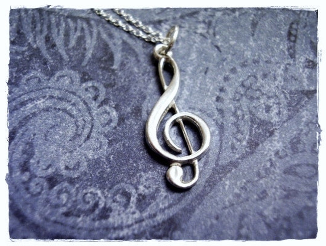 Silver Treble Clef Necklace - Sterling Silver Treble Clef Charm on a ...