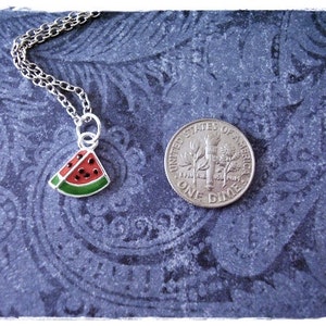 Tiny Watermelon Slice Necklace - Red Enameled Silver Watermelon Slice ...